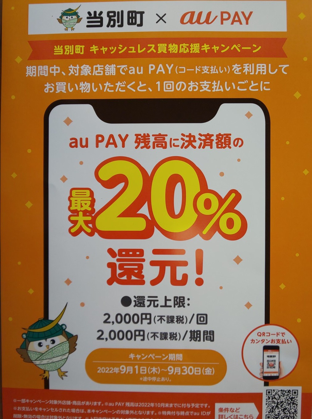 9月は【au PAY】支払で20％ポイント還元！！（総務部） | 当別熱源 Webサイト